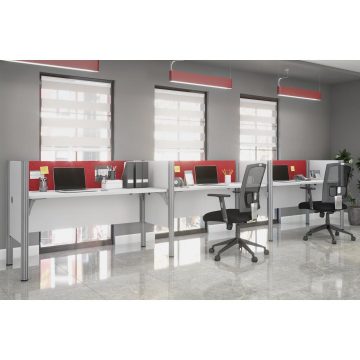 Pro-Biz 3-Person Office Cubicles with Red Tack Boards and Low Privacy ...