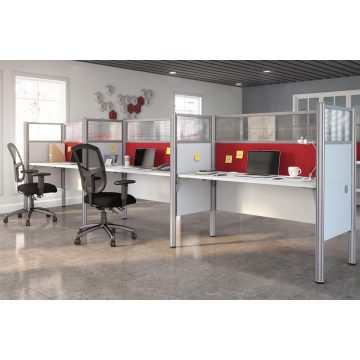 Pro-Biz 3-Person Office Cubicles with Red Tack Boards and High Privacy ...